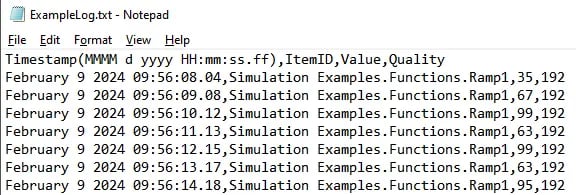 Logging OPC Data with Custom Time Formats